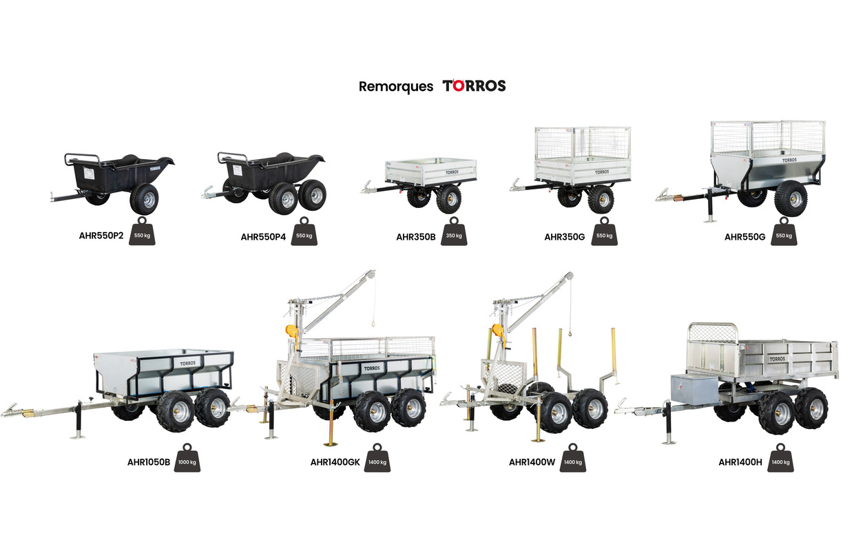 Remorque forestière double essieux 4 roues 1400kg 1800-2650x1300x1000mm ...