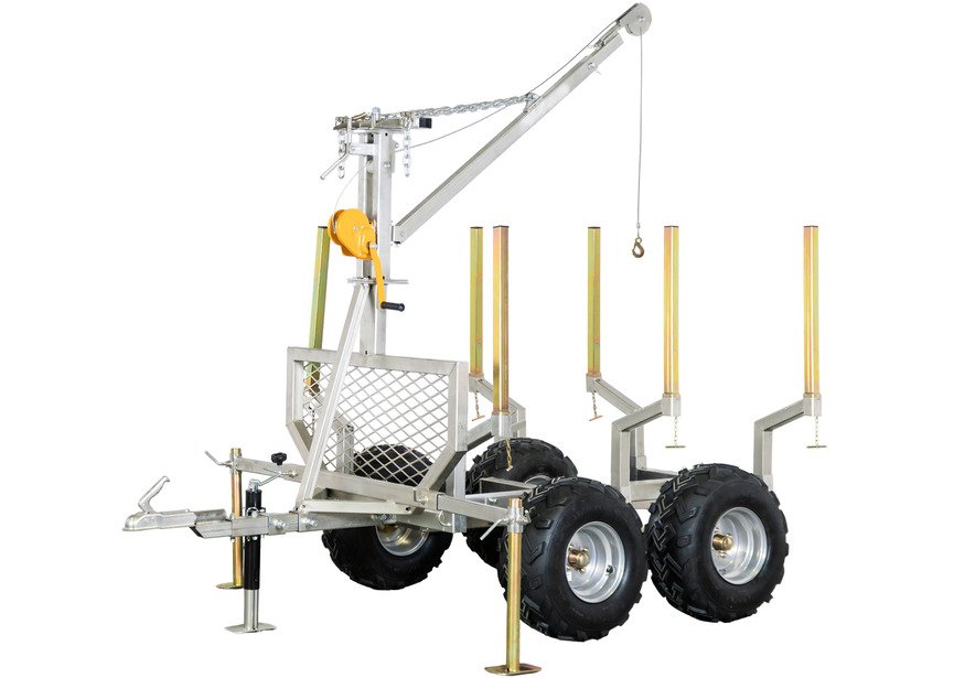 Remorque forestière double essieu 4 roues 1400kg 1800-2650x1300x1000mm ...